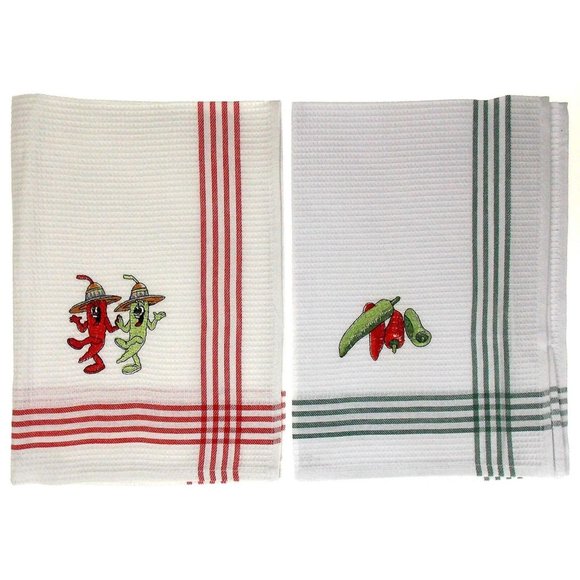 Kitchen | Kitchen Dish Towels Dancing Hot Peppers Embroidered | Poshmark